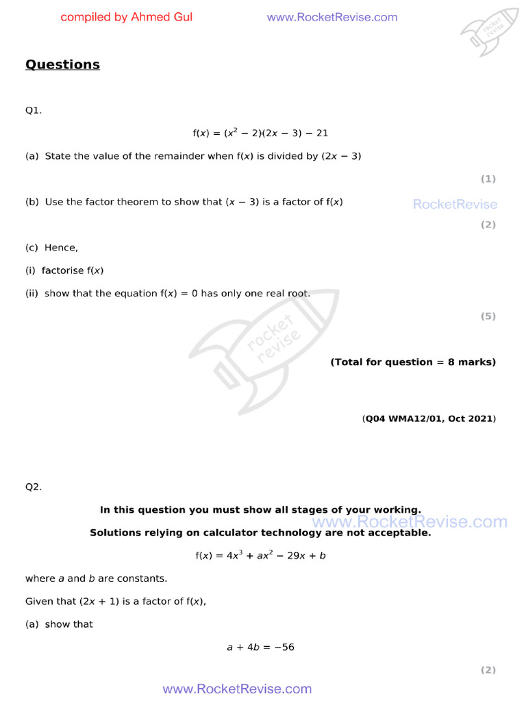Ial p2 Factor Remainder Theorem | PDF