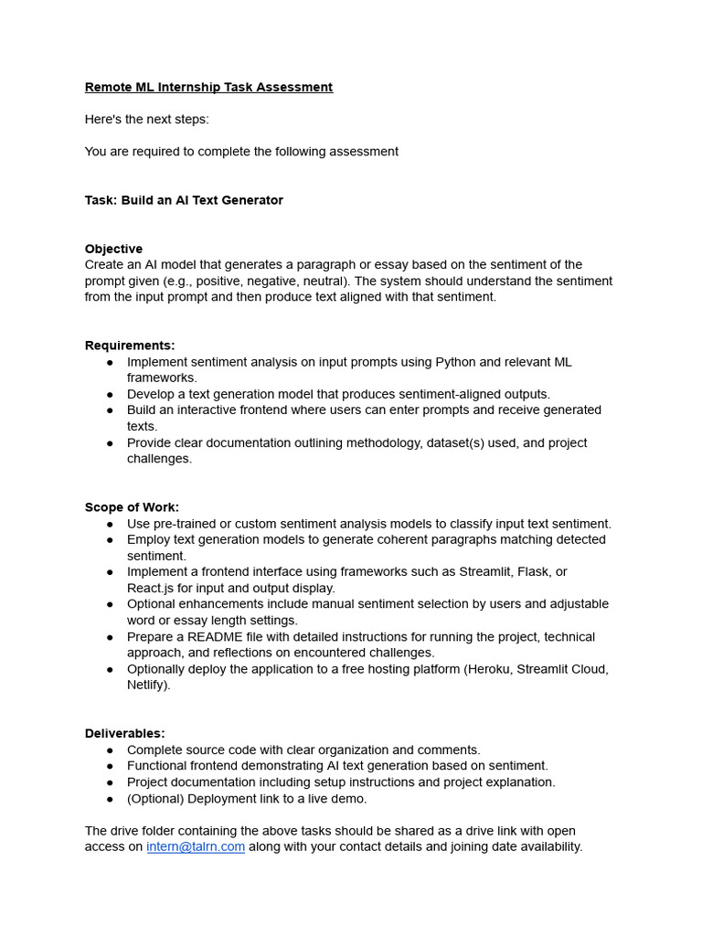 Remote ML Internship Task Assessment Round | PDF | Command Line Interface | Artificial Intelligence