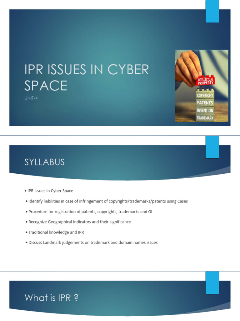 Unit-4-IPR Issues in Cyber Space | PDF | Patent | Intellectual Property