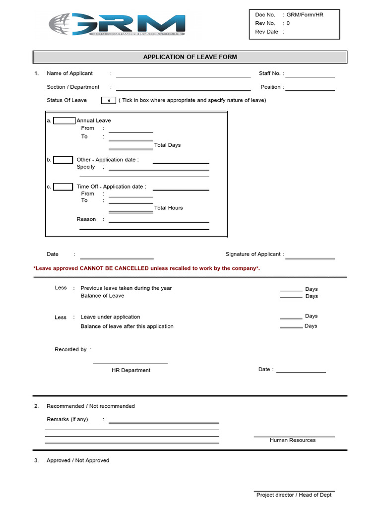 Leave Application Form Template | PDF