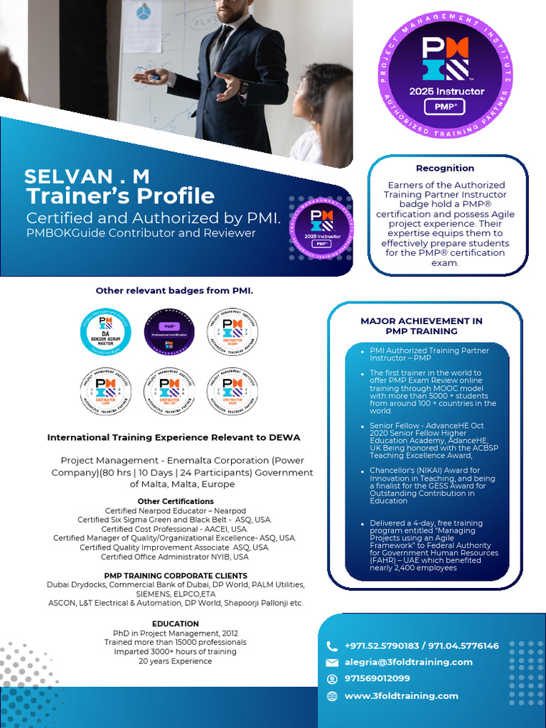 Dr. Selvan Profile - PMP Trainer PMBOKGuideConrtibutor PhD PMP SSBB CCP ...