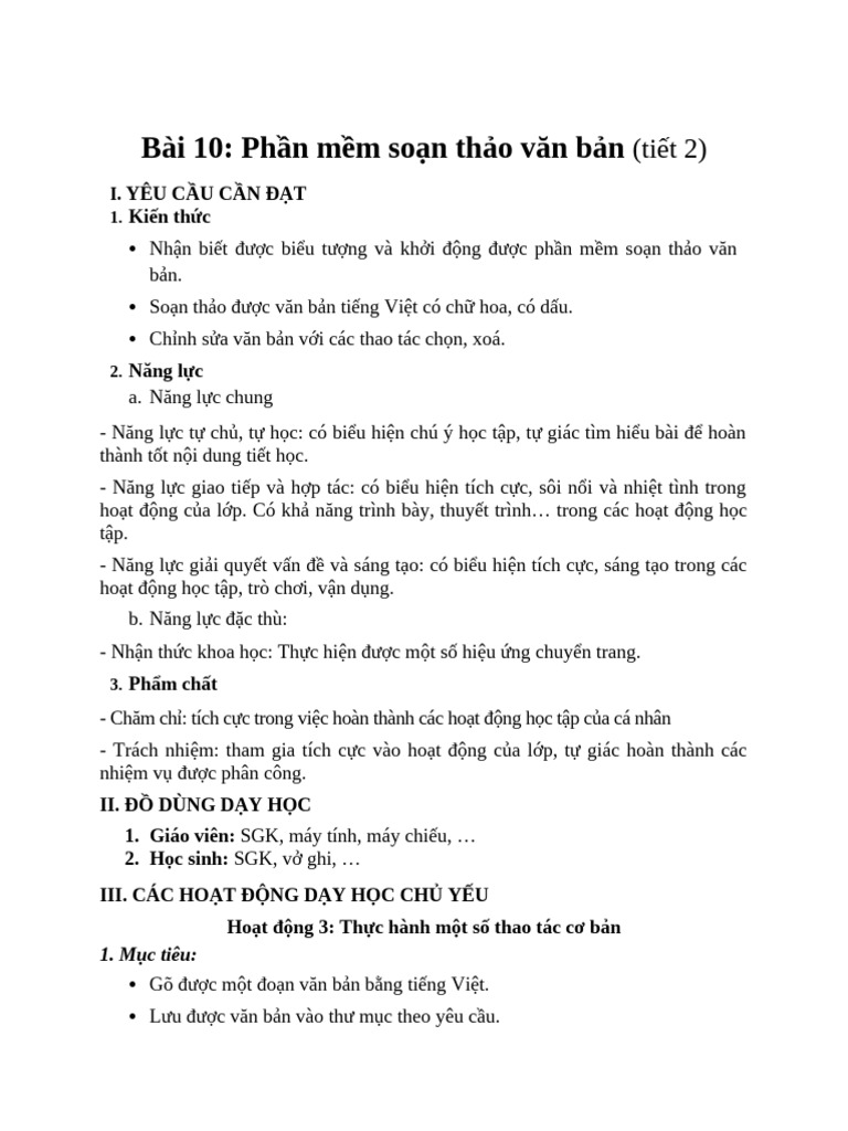 Bai 10 Phan Mem Soan Thao Van Ban (Tiet 2) | PDF