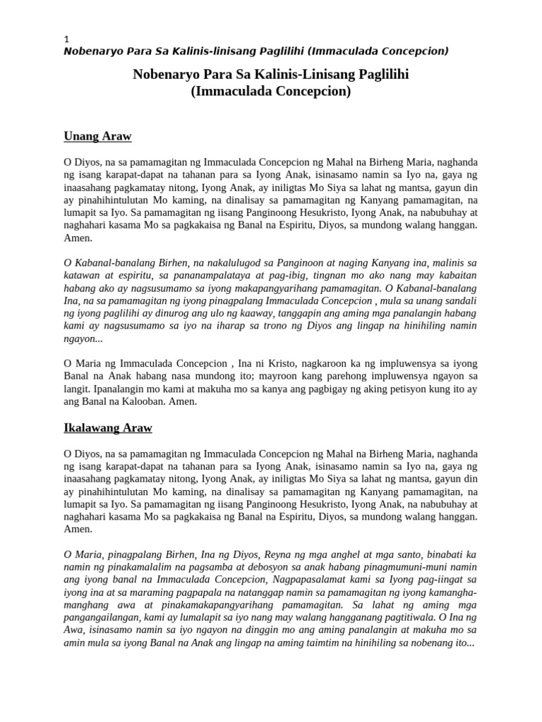 Nobenaryo Para Sa Immaculada Concepcion | PDF