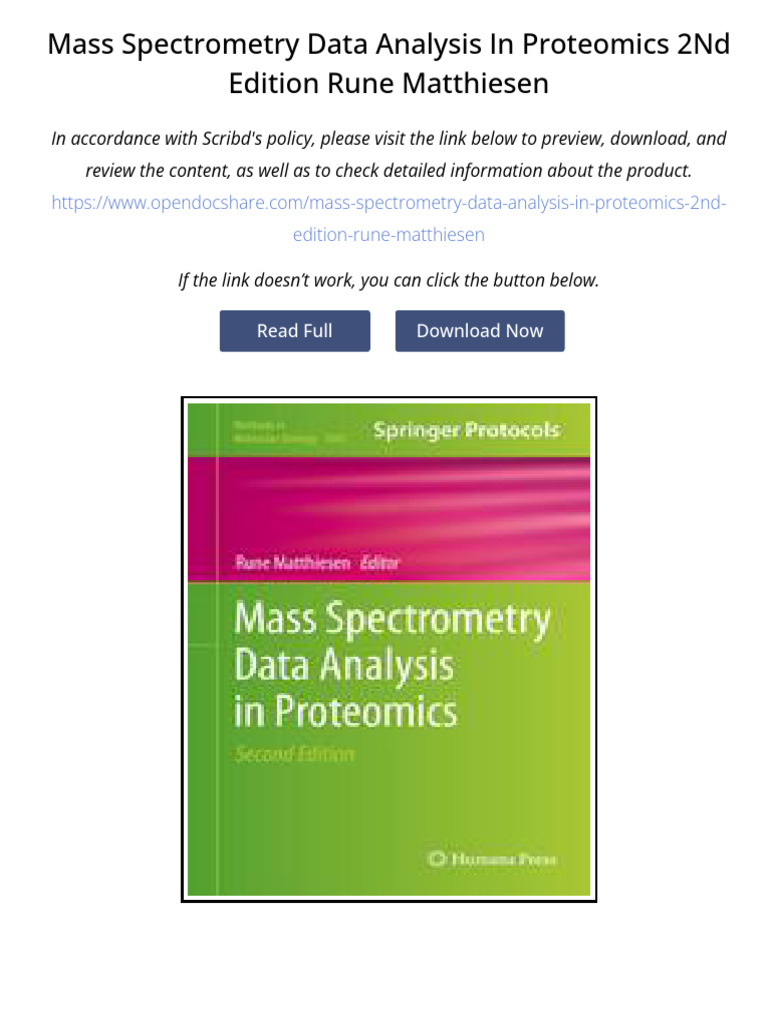 Mass Spectrometry Data Analysis in Proteomics 2nd Edition Rune ...