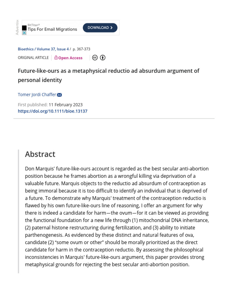 Future‐like‐ours as a metaphysical reductio ad absurdum argument of ...