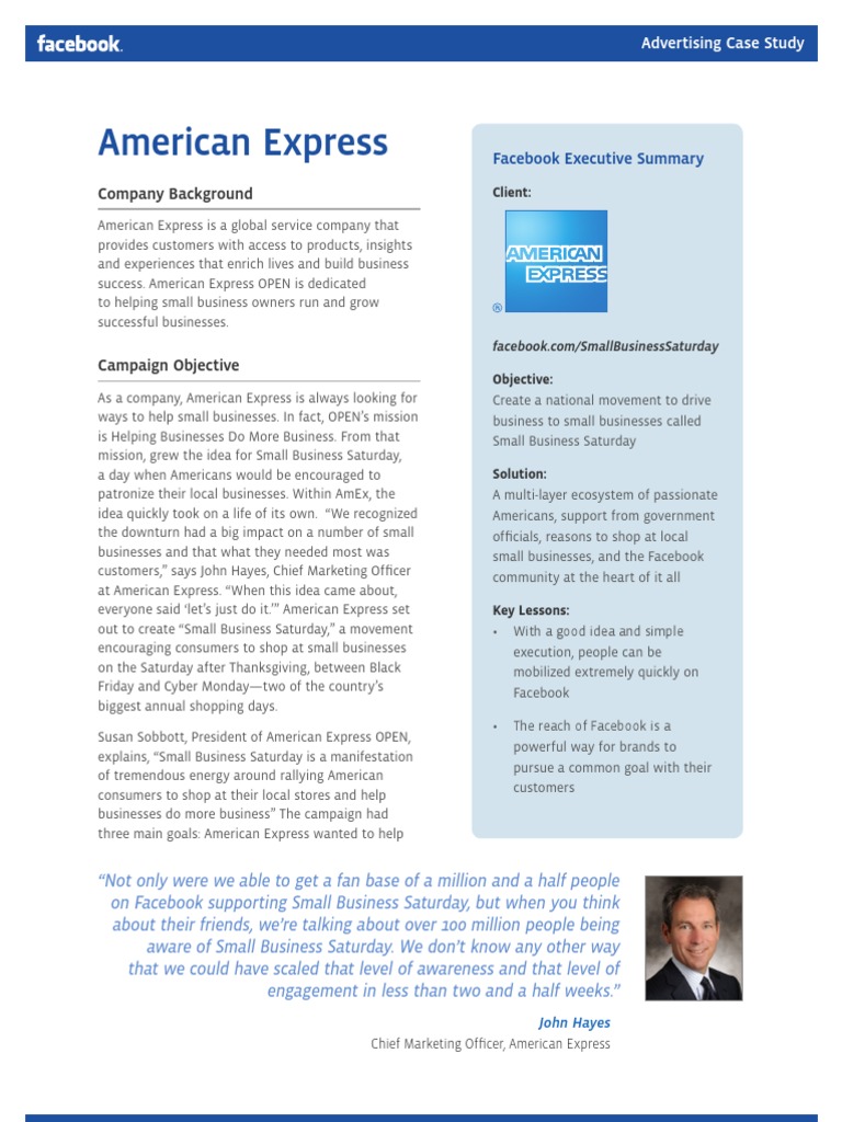 American Express Facebook Ad Case Study | PDF | Facebook | Small Business
