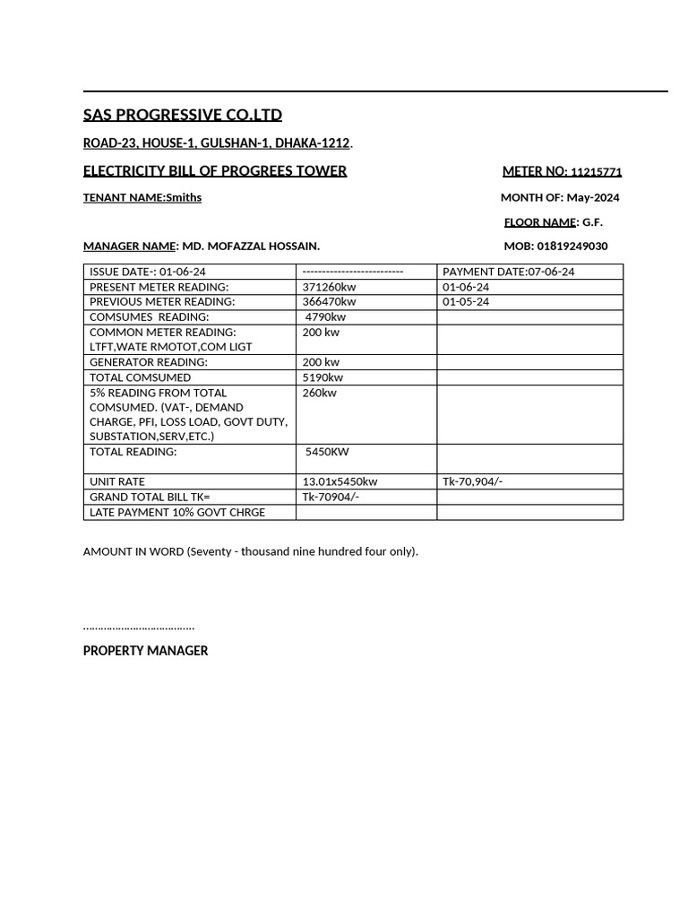 ELECTRIC BILL of Progress Tower | PDF | Electric Power | Power (Physics)