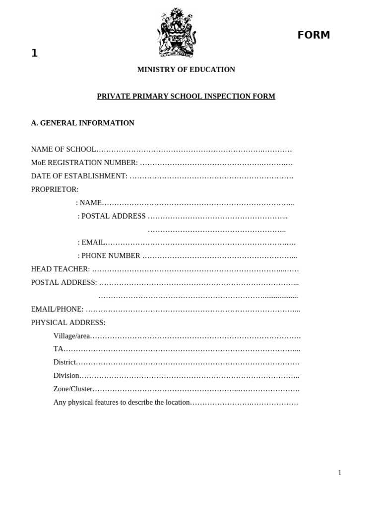 Private Primary School Inspection Form | PDF | Laboratories