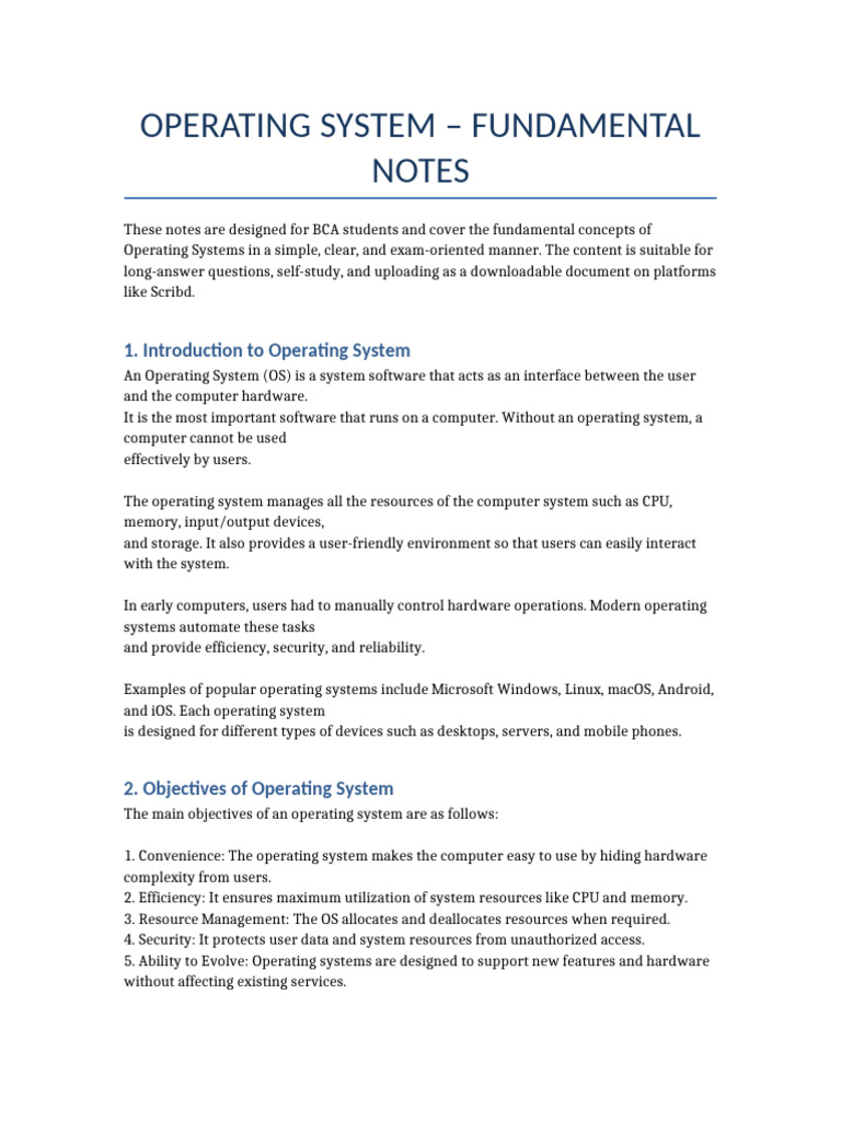 Operating System Fundamental Notes 2700 Words | PDF | Operating System ...