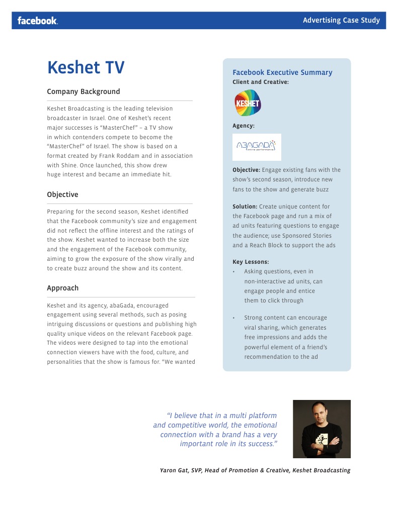 Keshet Facebook Ad Case Study | Download Free PDF | Advertising | Facebook