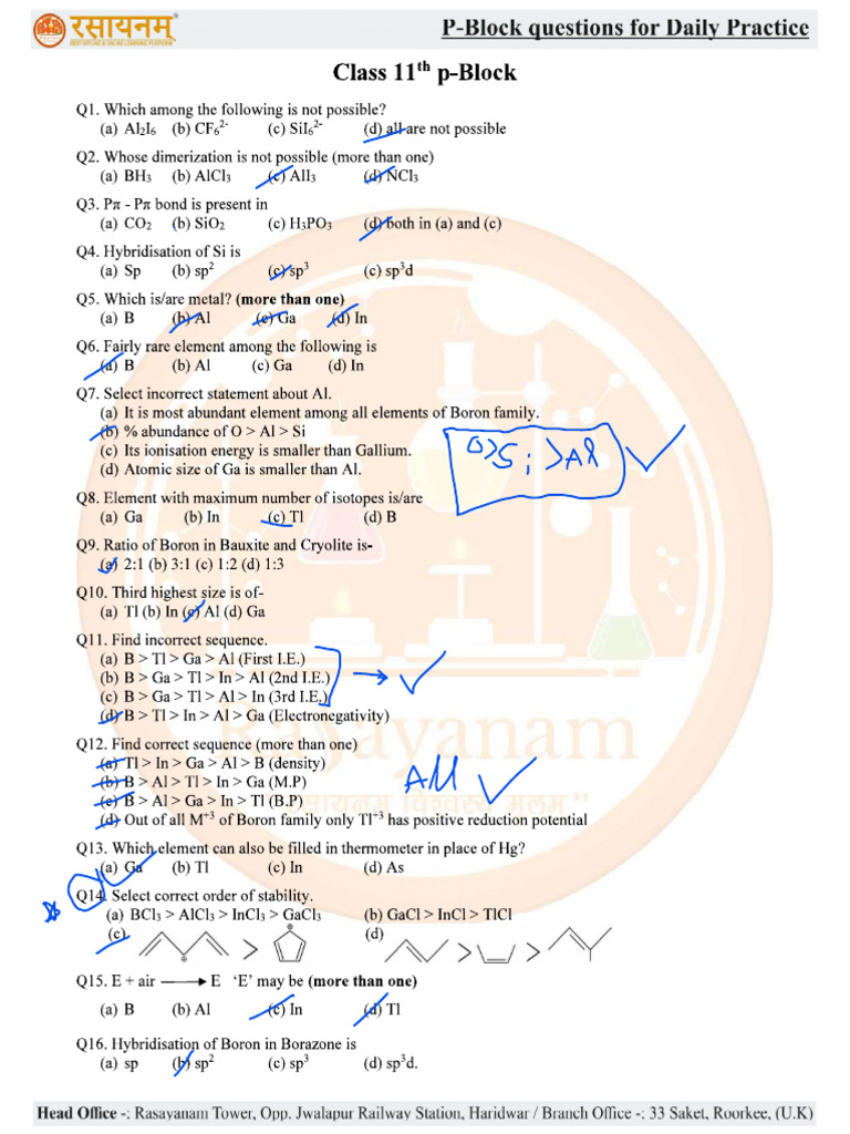 p Block Questions[1] WITH ANSWERS | PDF