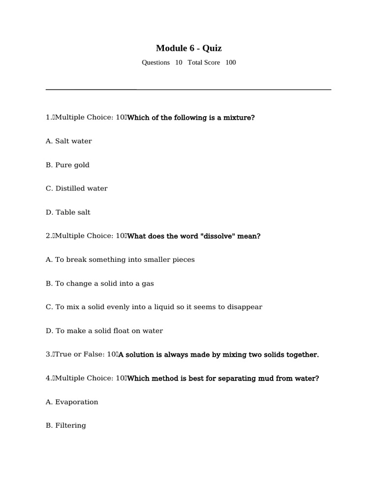Science Foundation - Module 6 - Quiz | PDF