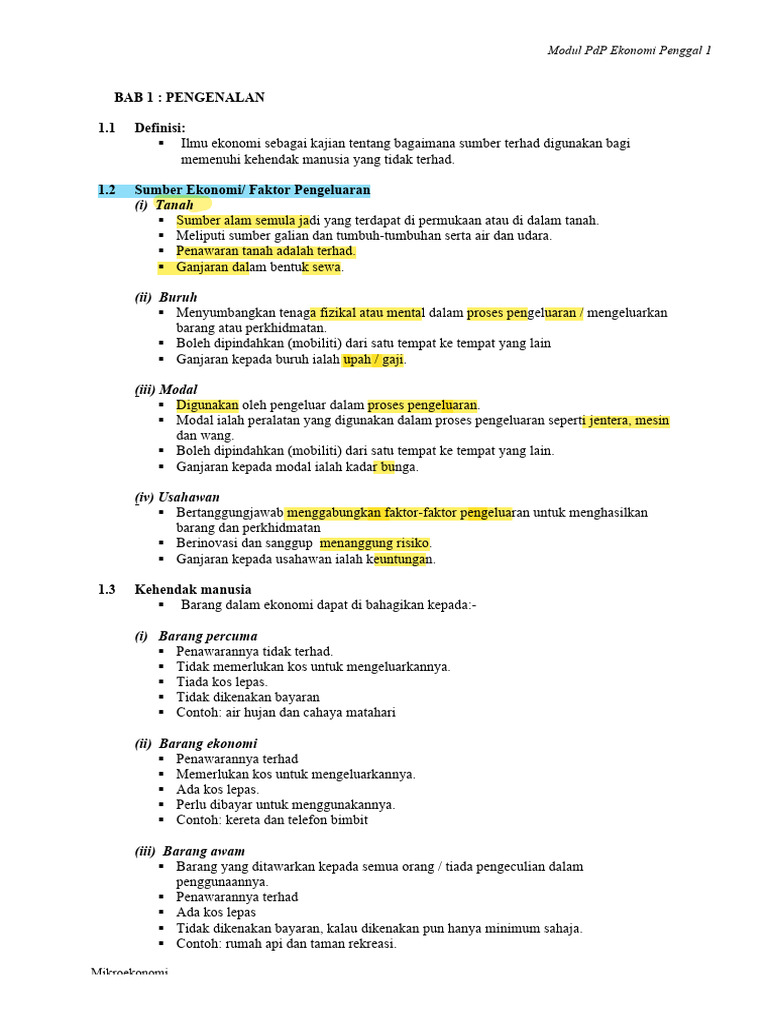 MODUL EKO 1 (FOKUS S1 2024) | PDF