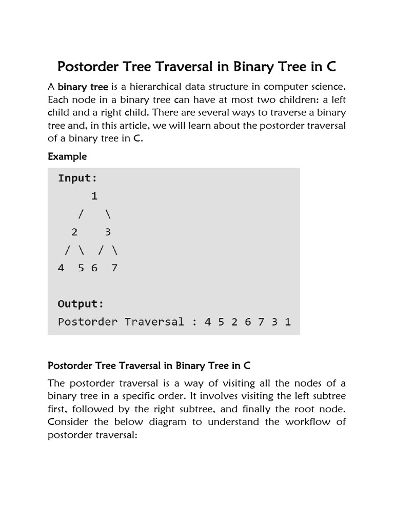 Postorder Tree Traversal in Binary Tree in C | PDF | Computer ...