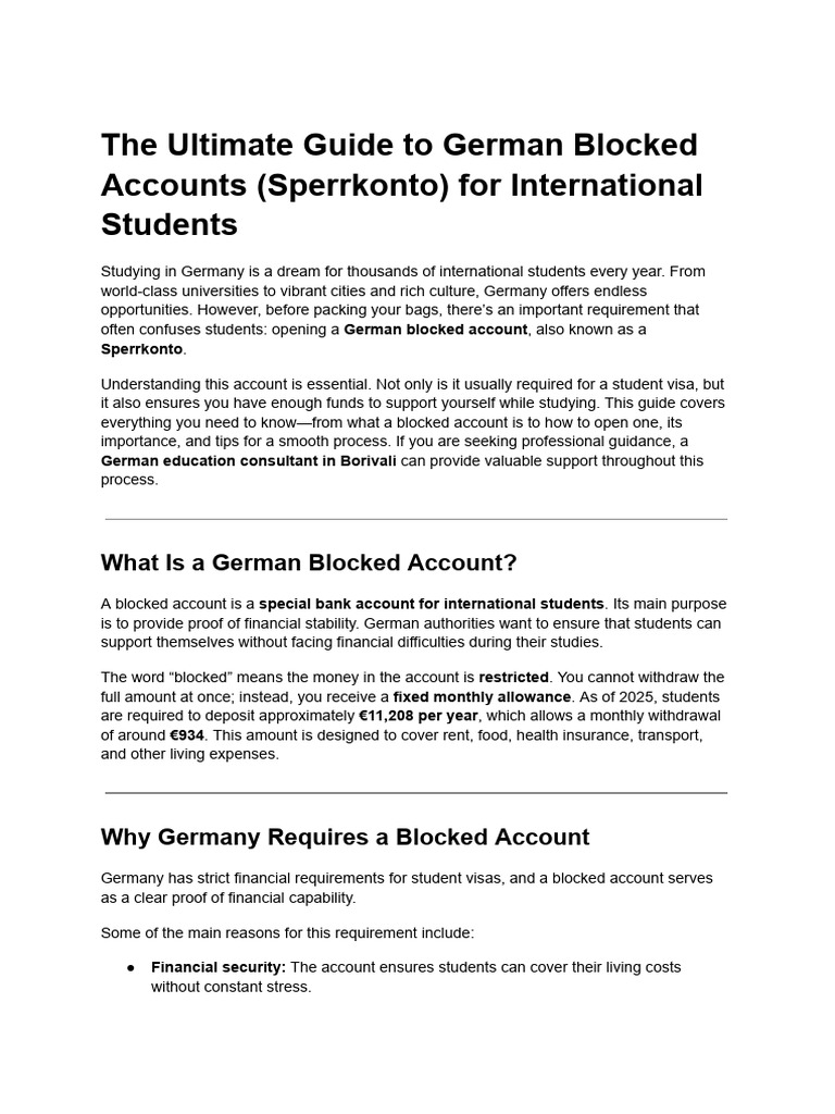German Blocked Account Explained – Expert in Borivali | PDF | Travel ...