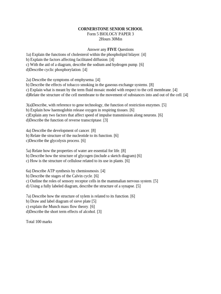 Form 5 Biology P3 Term 3 2025 | PDF