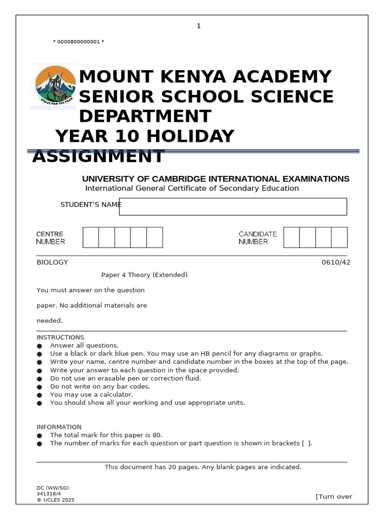 Year 10 Biology Holiday Assignment | PDF | Leaf | Cell (Biology)