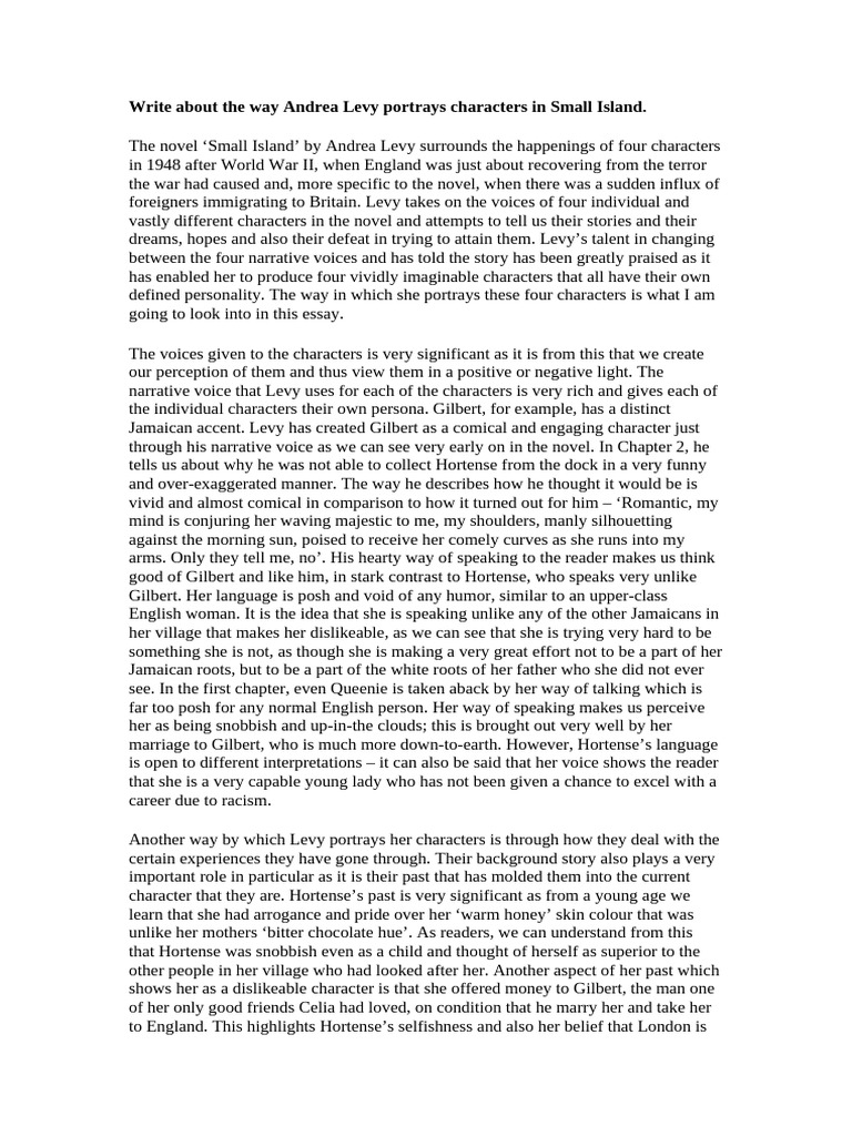 Write About The Way Andrea Levy Portrays Characters in Small Island-2 ...