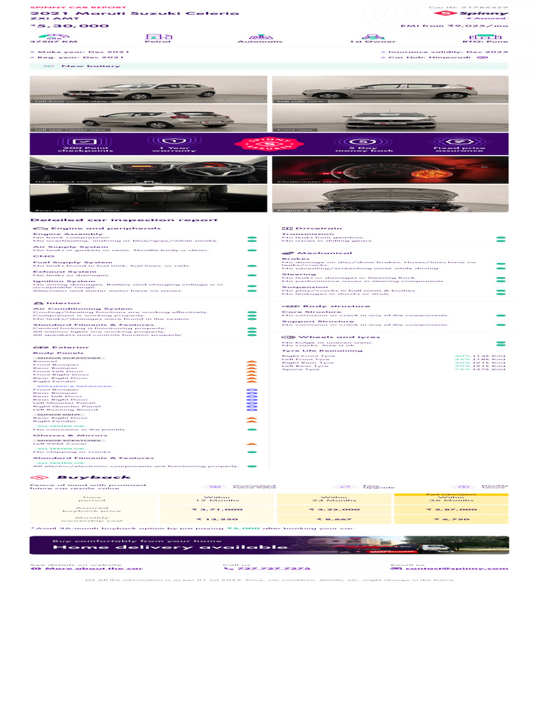 2021 Maruti Suzuki Celerio ZXi AMT Report | PDF | Leak | Car