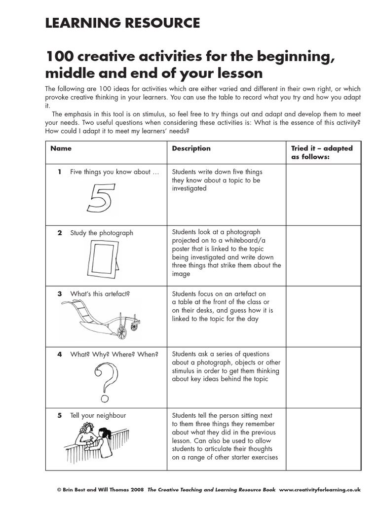 100 Creative Lesson Activities | PDF | Learning | Thought