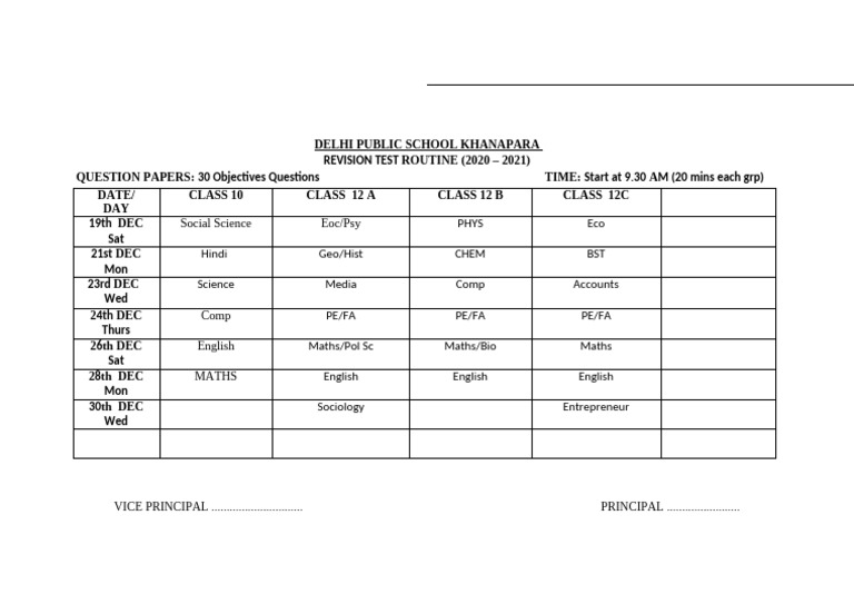 Revision Test ROUTINE 2020-21 | PDF