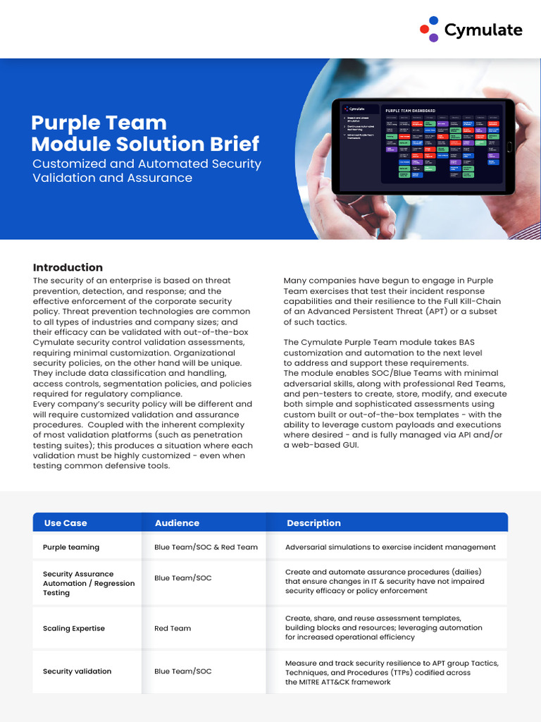 Purple Team Solution Brief | PDF | Computer Security | Security