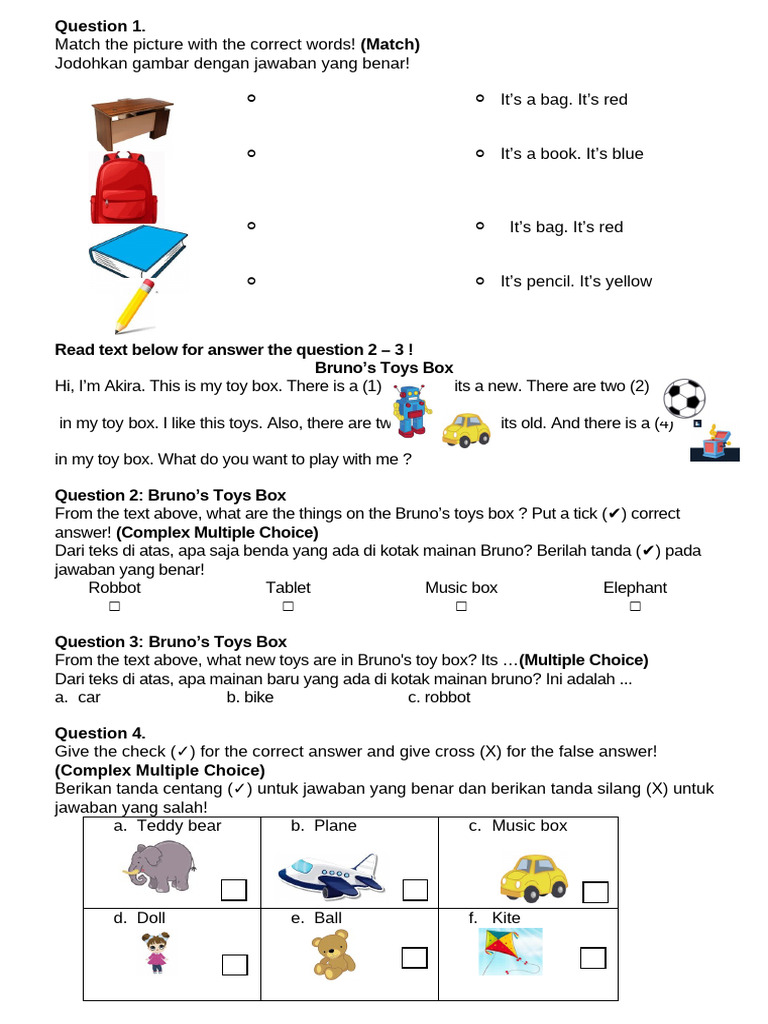 Bruno's Toys Box: Matching & Vocabulary Activities | PDF | Languages Of ...