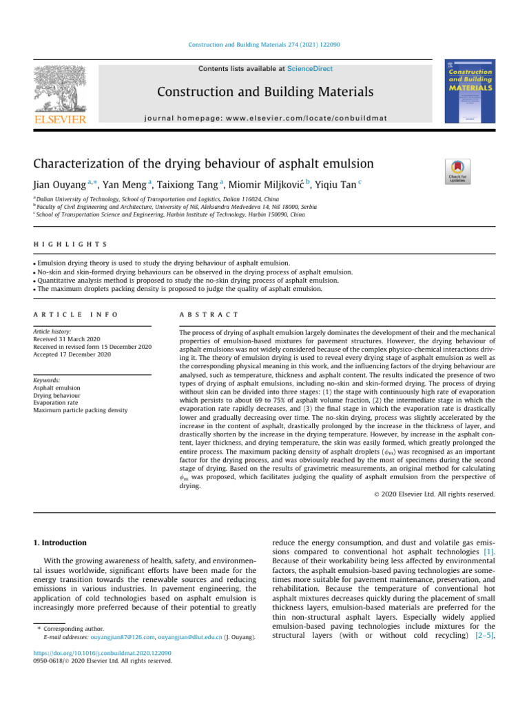 Asphalt Emulsion Drying Behavior Analysis | PDF | Emulsion | Viscosity