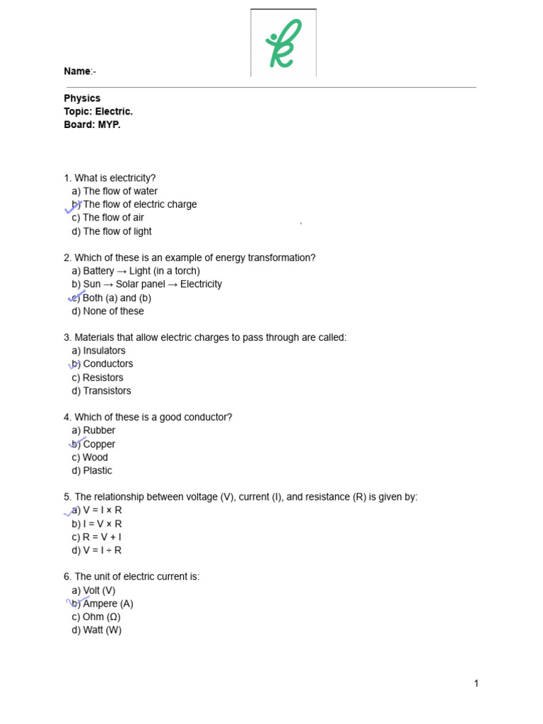 Electricity Worksheet | PDF | Series And Parallel Circuits | Electric ...
