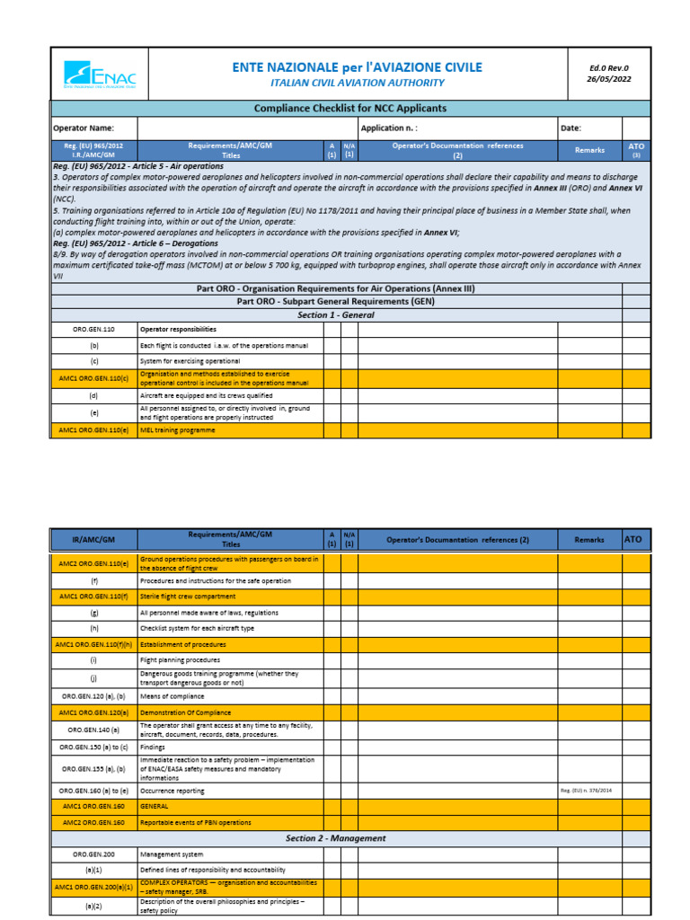 Compliance Checklist Operatori NCC (1) | PDF | Instrument Flight Rules ...