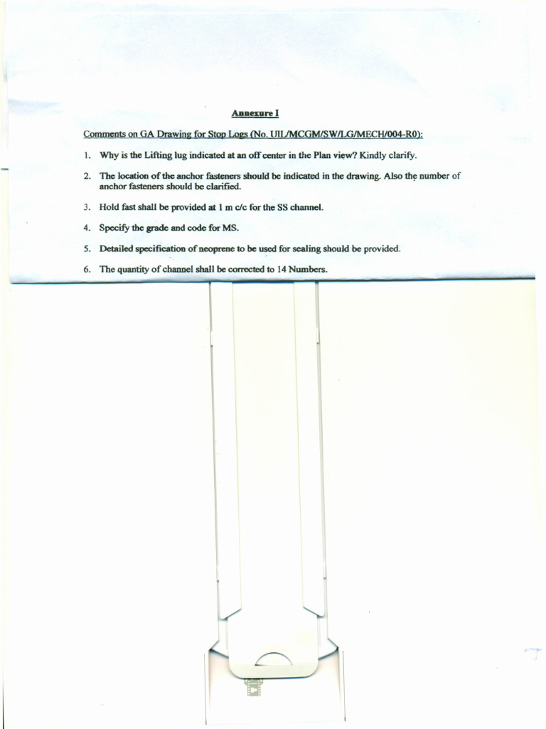Comments on GA Drawing for Stop Logs | PDF