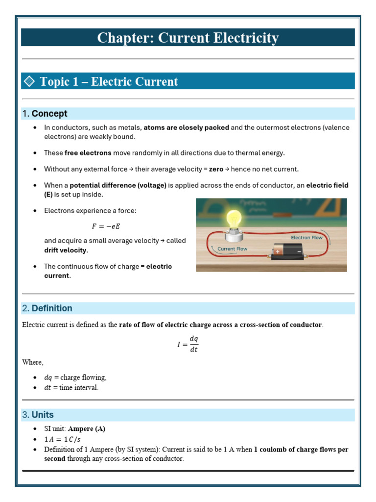 Chapter-3 Current Electricity | PDF | Electric Current | Electrical ...