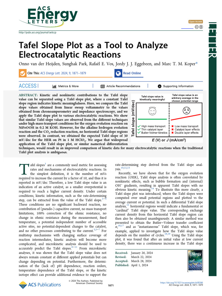 Tafel Slope Plot As A Tool To Analyze Electrocatalytic Reactions | PDF ...