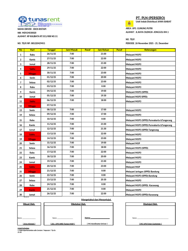Absen & Lemburan November & Desember New (Eros) | PDF