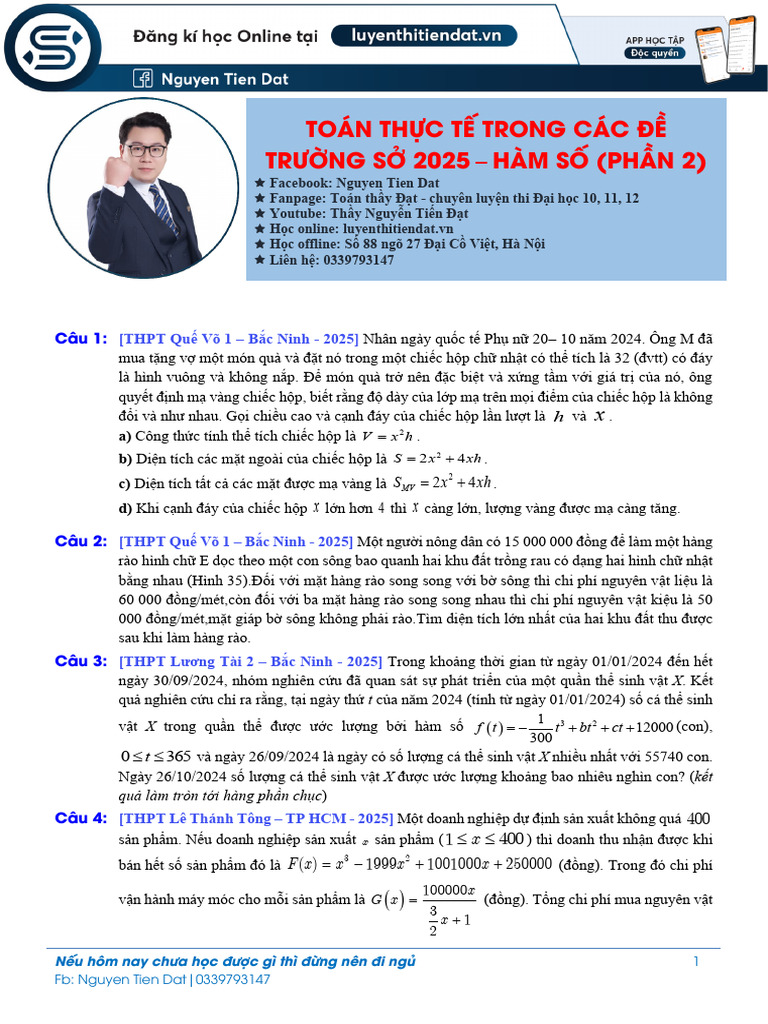 TOÁN THỰC TẾ 2025 - HÀM SỐ P2 | PDF