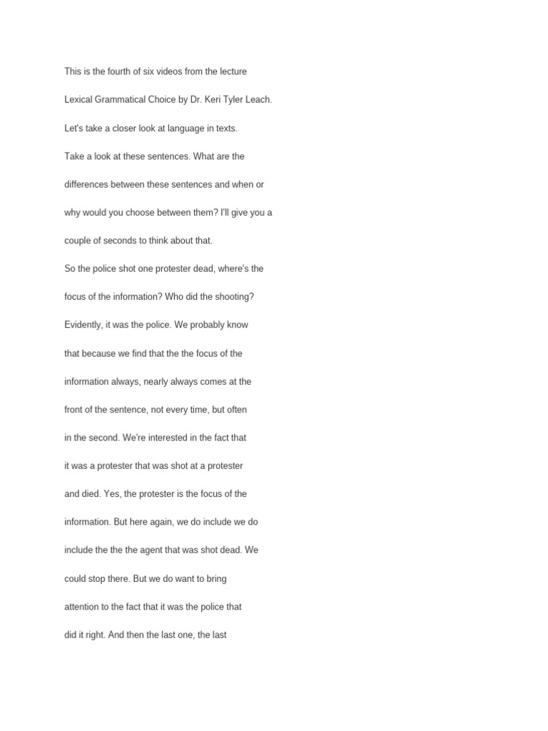 Transcript - 2.4 a Closer Look at Language in Texts | PDF | Pain ...