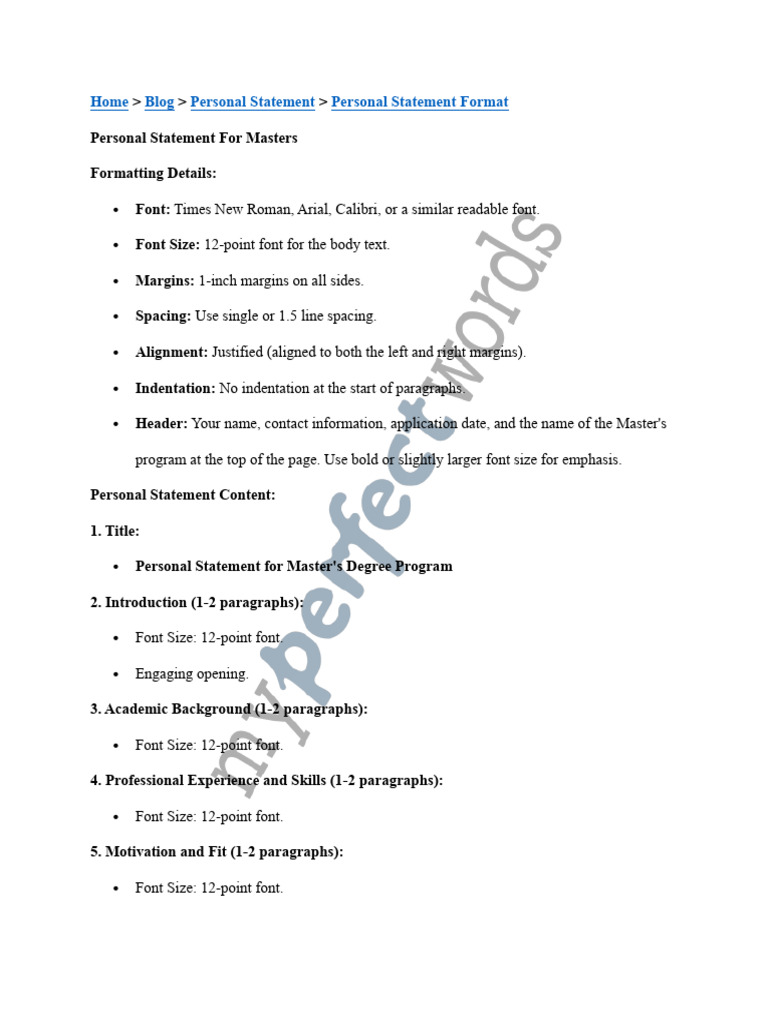 Personal Statement Format for Masters | PDF