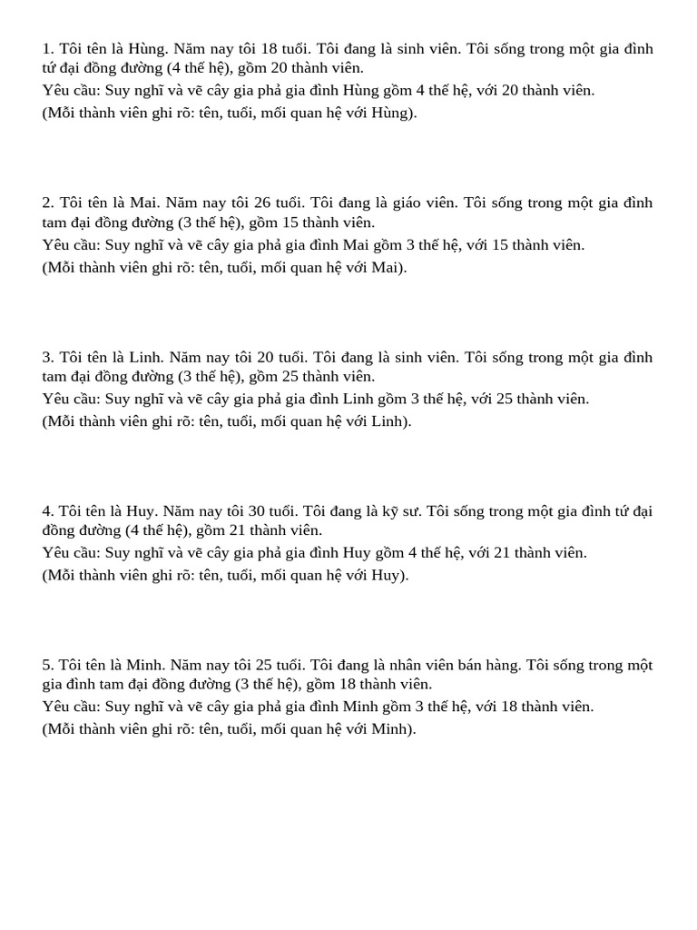Q2. Bai 2. Bai Tap Ve So Do Gia Dinh | PDF