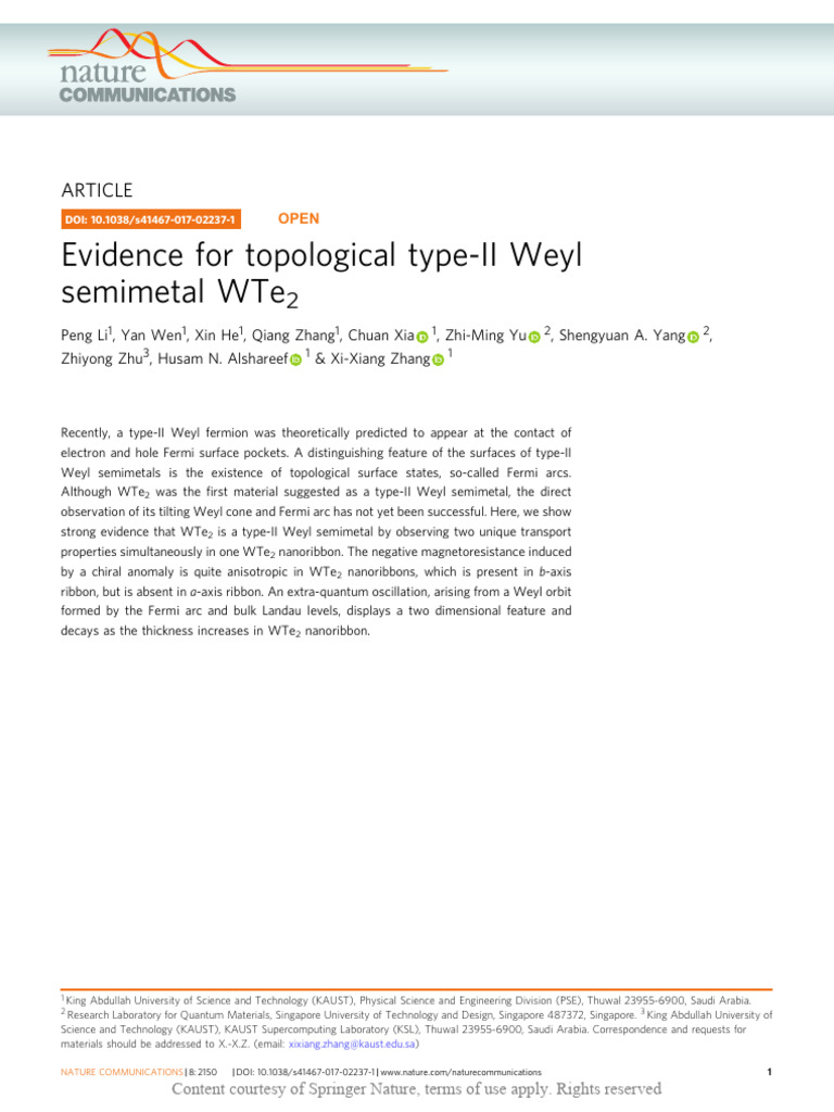 Evidence for Topological Type-II Weyl Semimetal WT | PDF | Physics ...