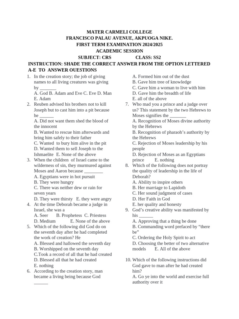 CRS SS 2 | PDF | Moses | Aaron