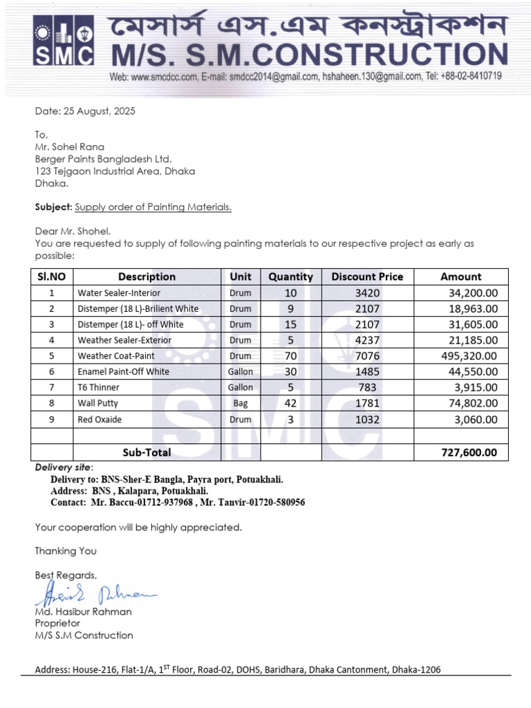 Supply Order for Painting Materials | PDF