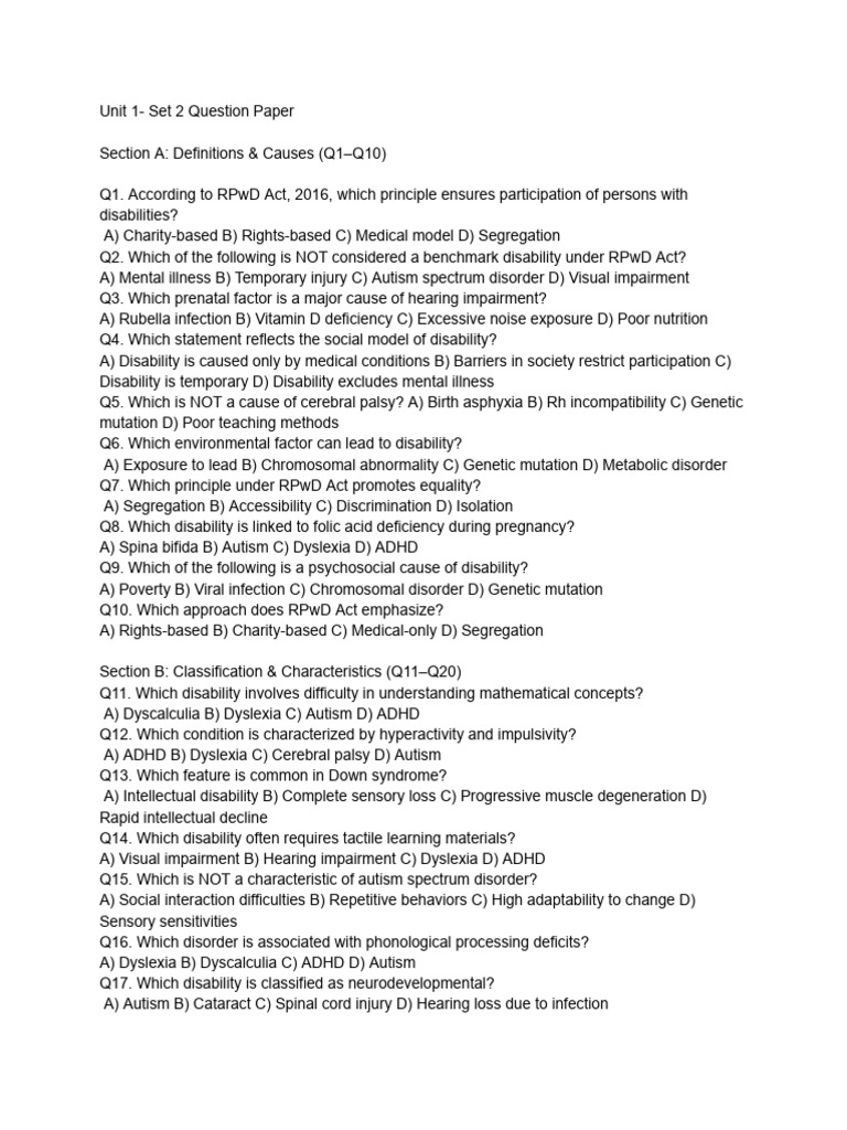 Unit 1 - Paper 2 | PDF | Autism | Dyslexia