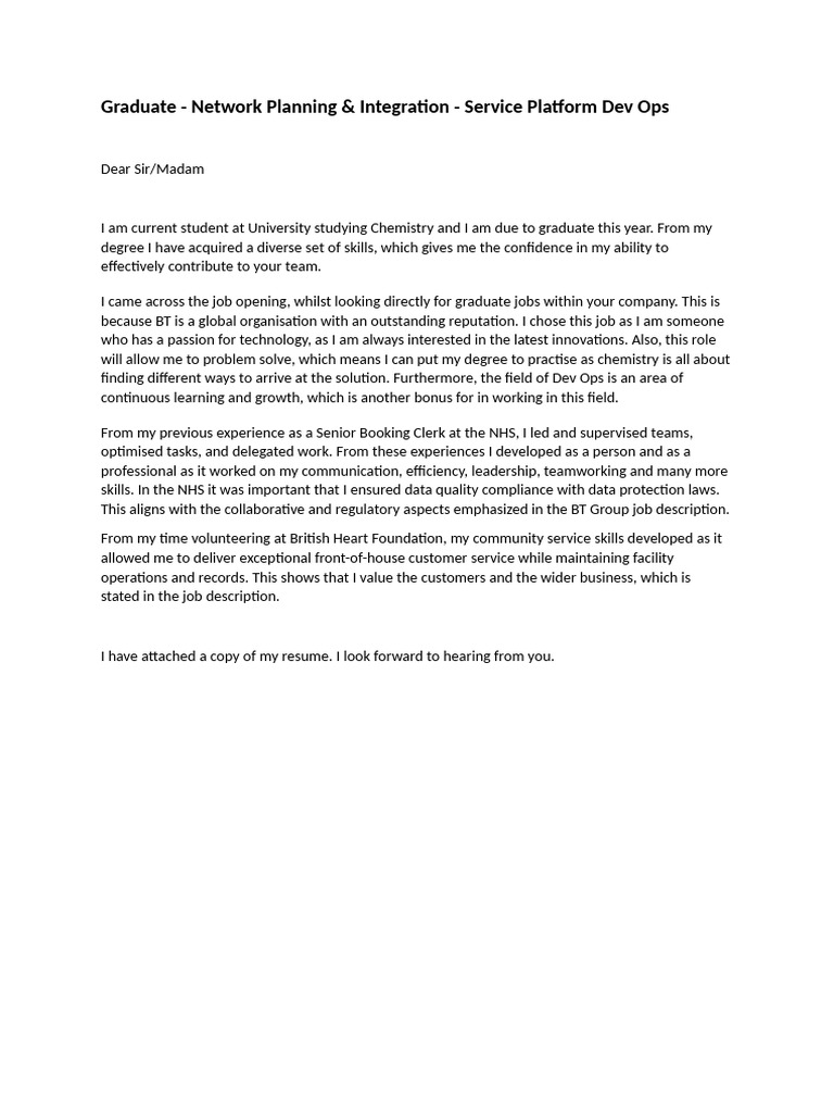 BT Cover Letter | PDF