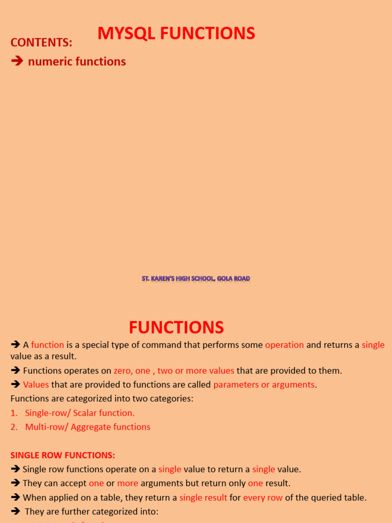 MySQL Numeric Functions Explained | PDF | Parameter (Computer ...