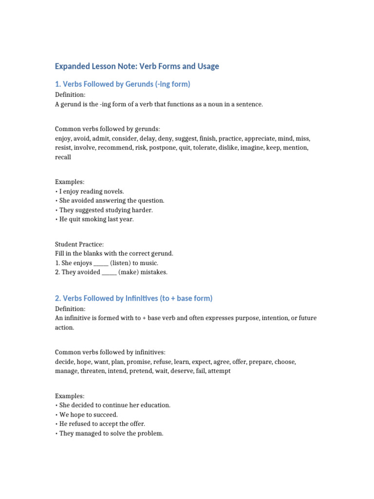 Expanded Verbs Lesson Note-3 | PDF | Verb | Grammar