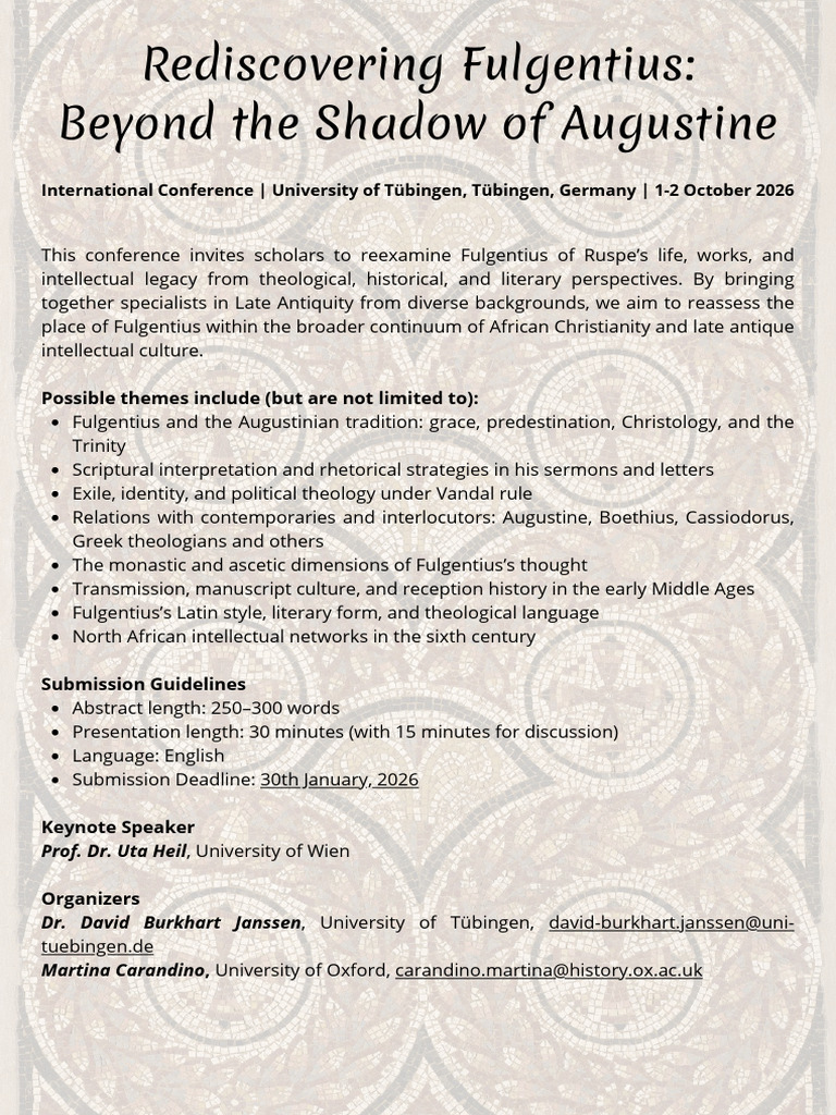 CFP Rediscovering Fulgentius | PDF | Augustine Of Hippo | Trinity