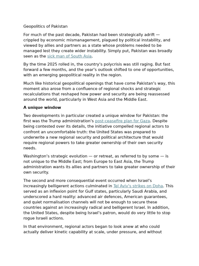 Geopolitical Shift: Pakistan's Role in 2025 | PDF | Pakistan | Global ...