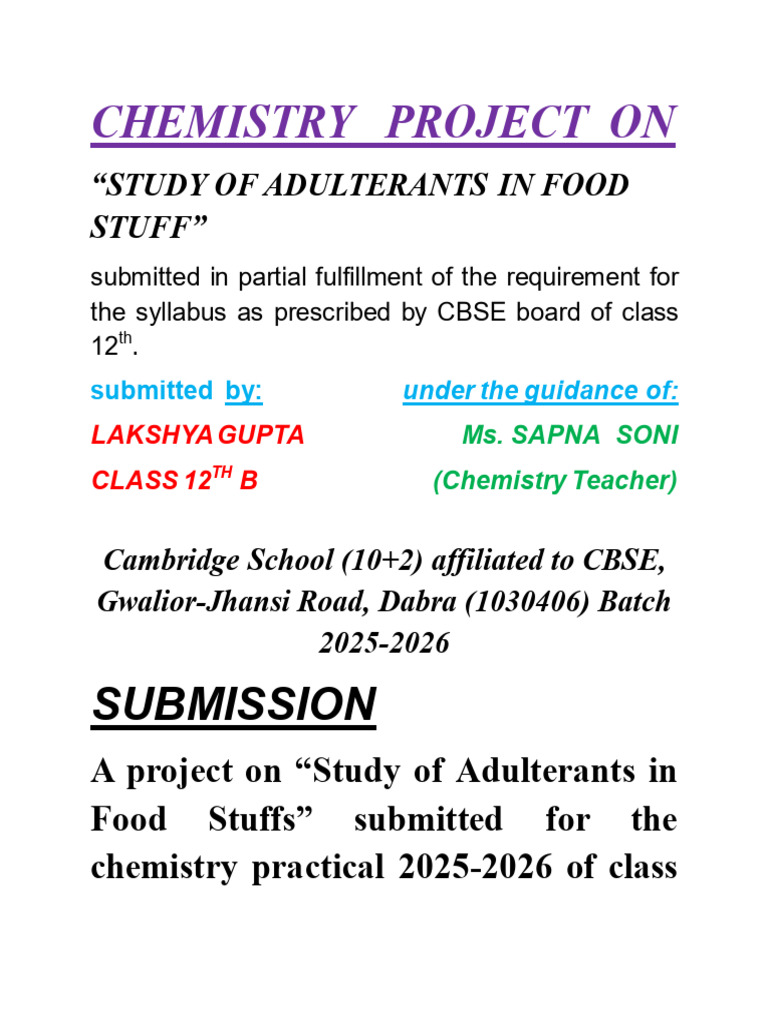 433243500ChemistryProjectonstudy of Food Adulterants.docx | PDF | Chili ...