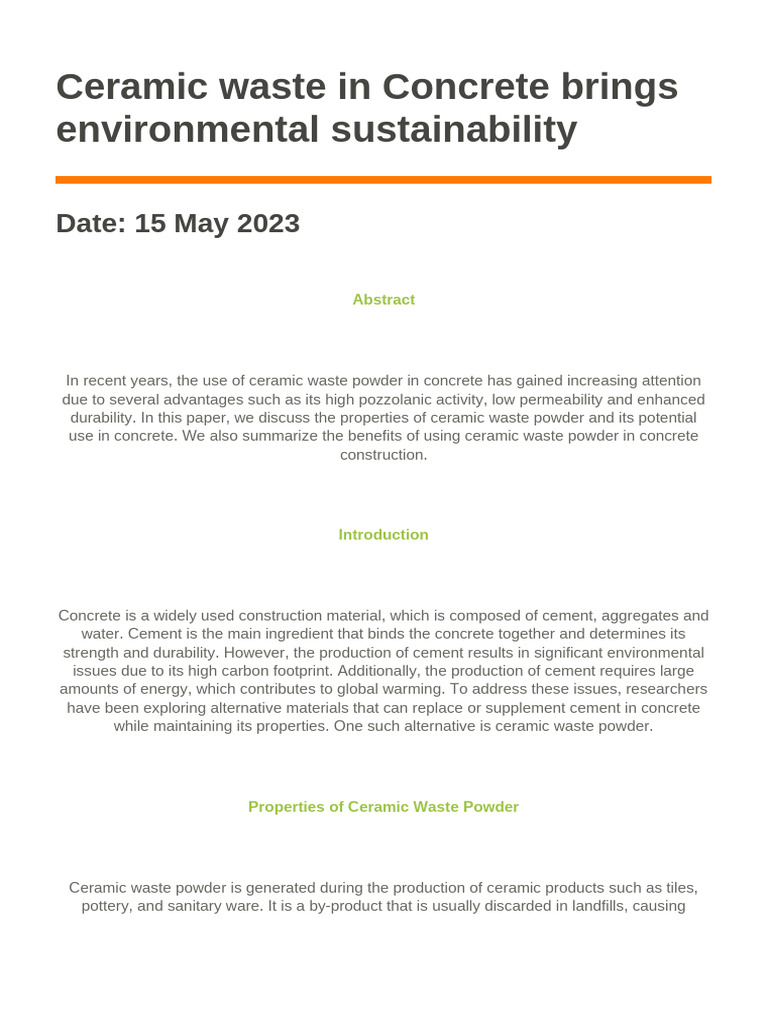 Ceramic in Concrete, Sustainability | PDF | Concrete | Cement