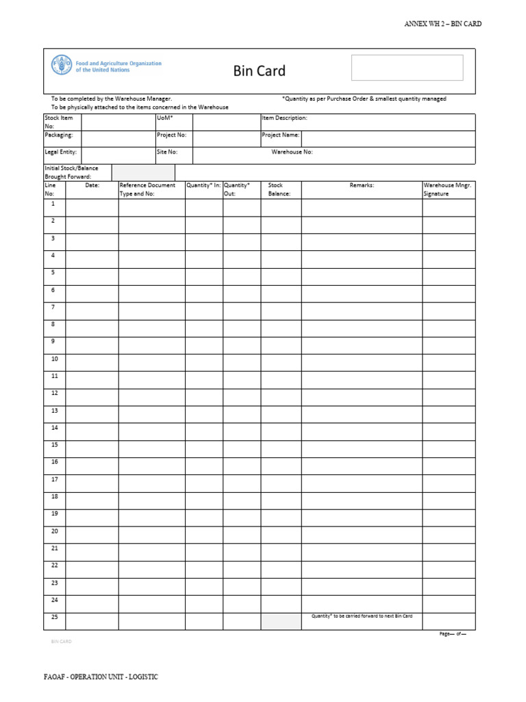 Warehouse Bin Card Template | PDF